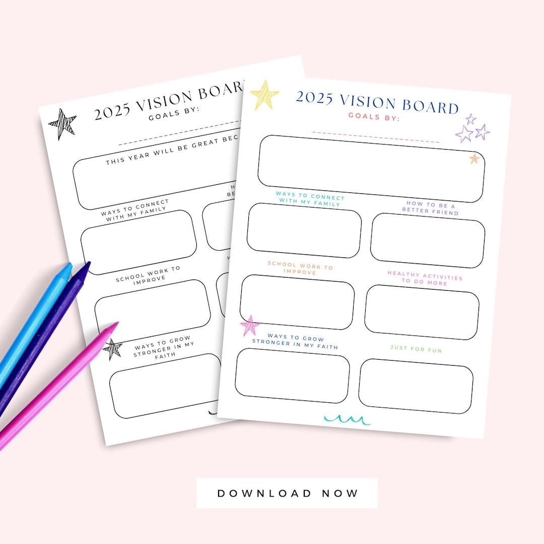 2025 Vision Board Printable for Kids, Home Learning Activity, Kids ...