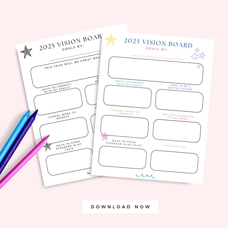 2025 Vision Board Printable for Kids, Home Learning Activity, Kids ...