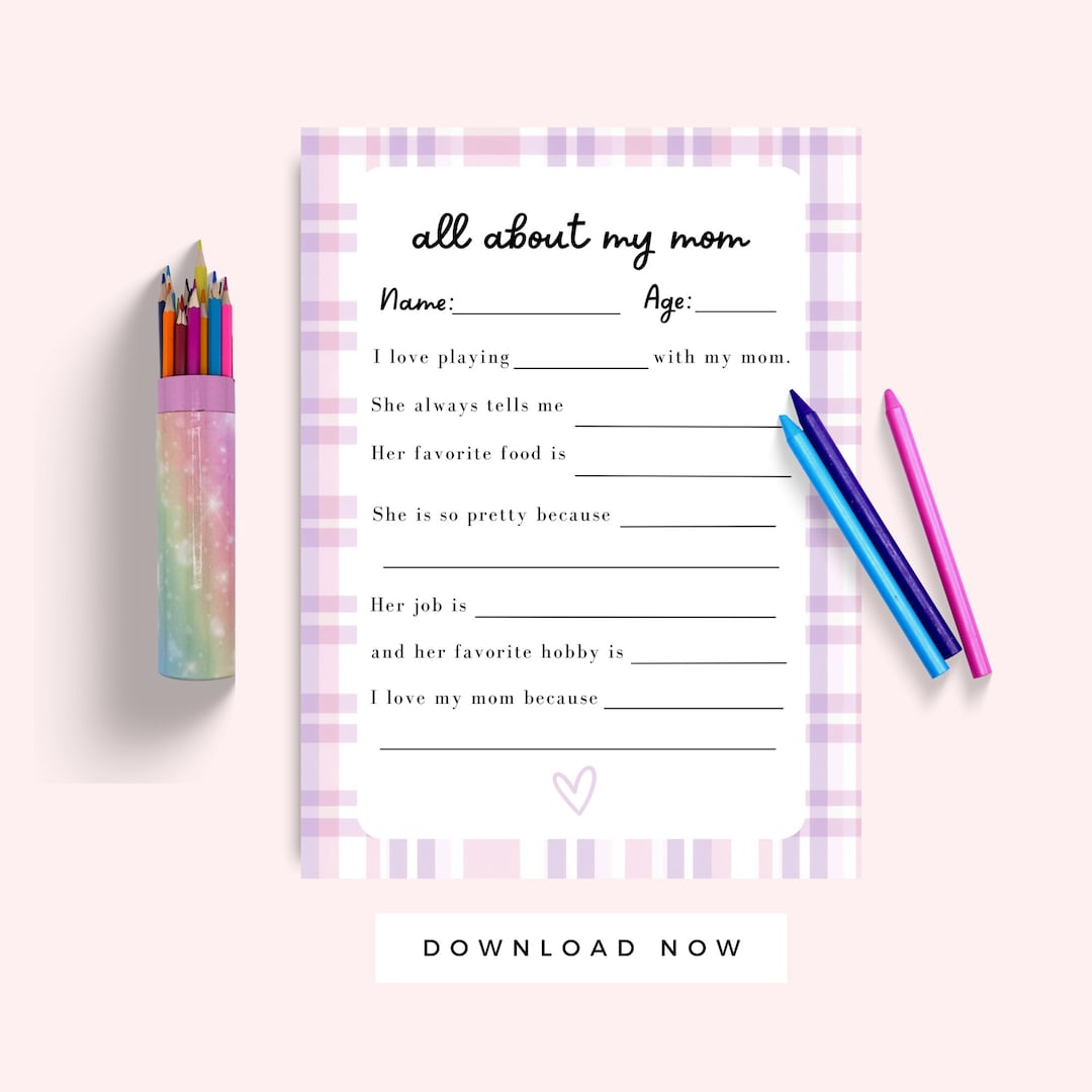 Mother's Day Letter From Kids, 5x7 Printable Purple Plaid, Mom's ...