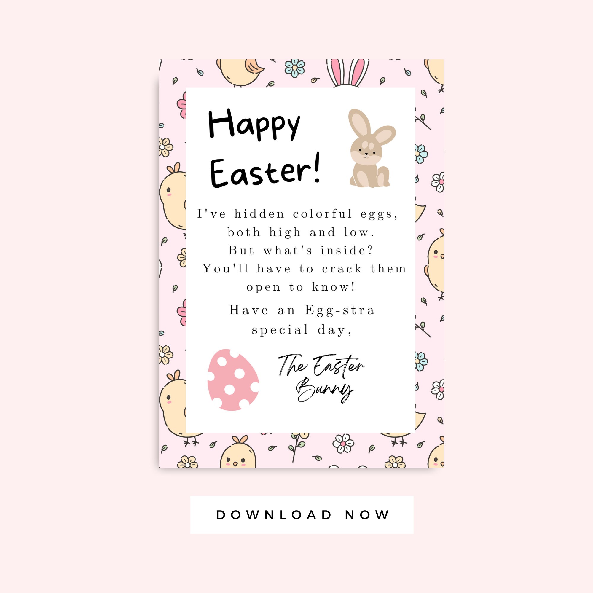 Printable Easter Bunny Letter for Kids Pink, Easter Scavenger Hunt Kid ...
