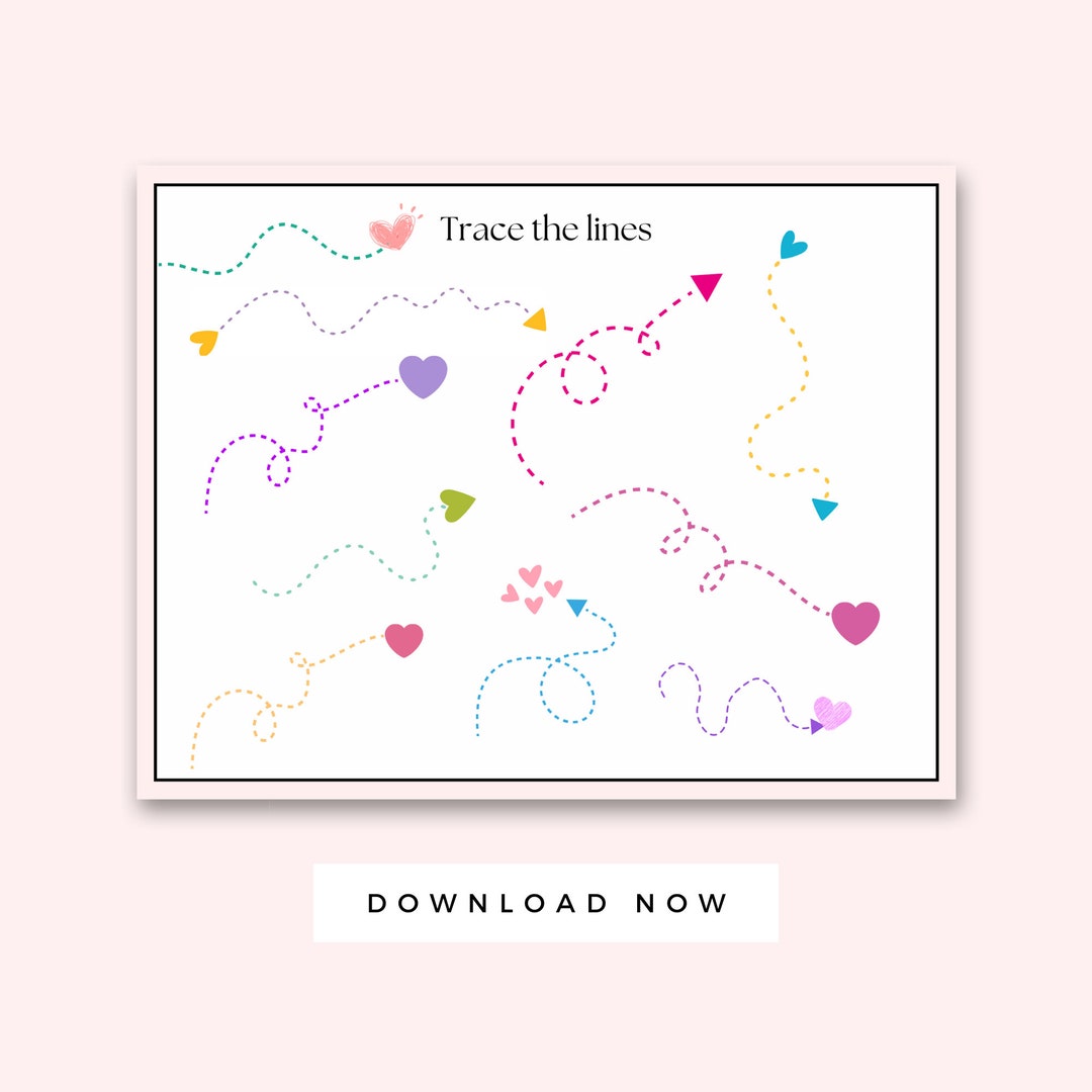 Tracing Valentine's Day Worksheet for Kids, Quiet Activity Page ...