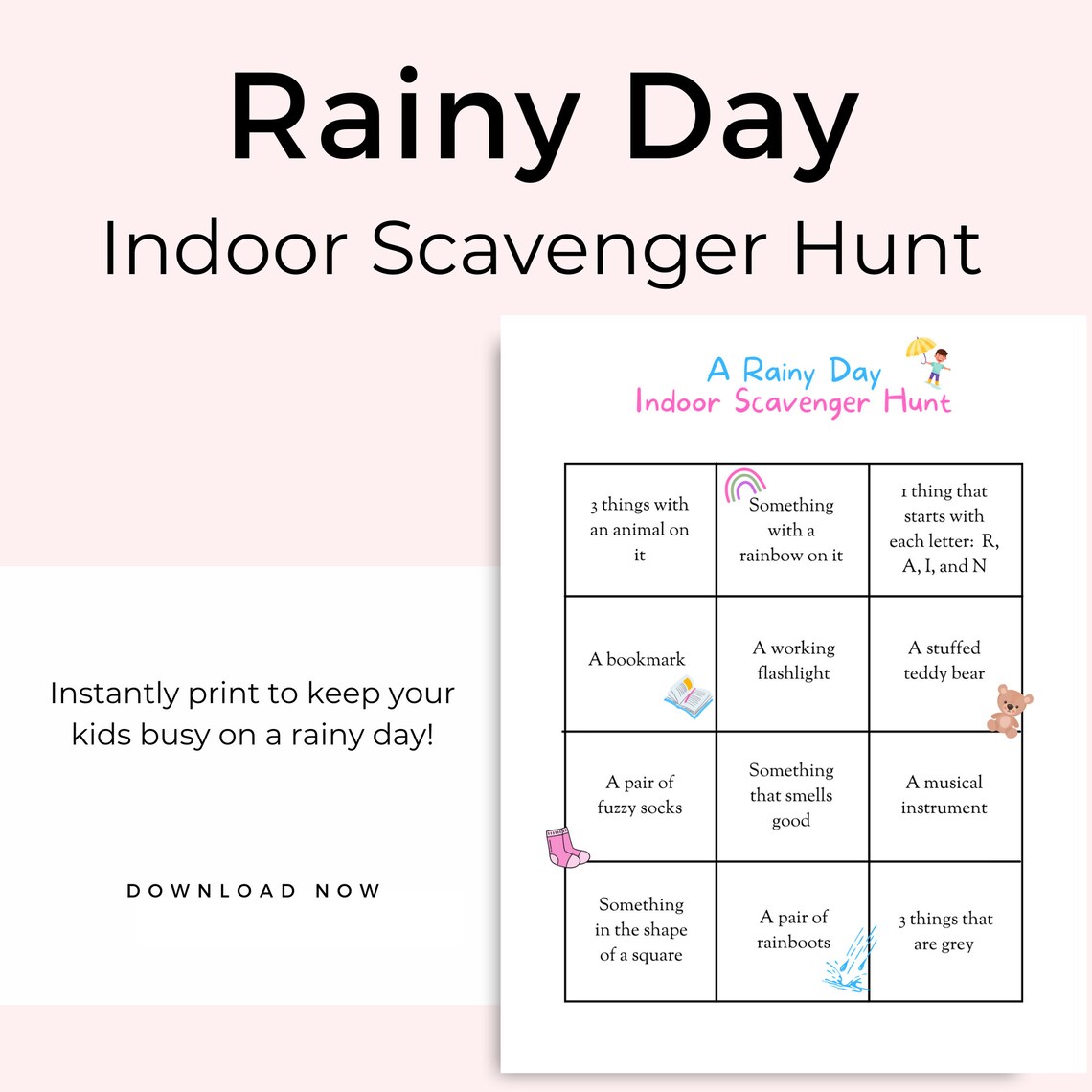 Rainy Day Scavenger Hunt Printable for Kids, Indoor Scavenger Hunt ...