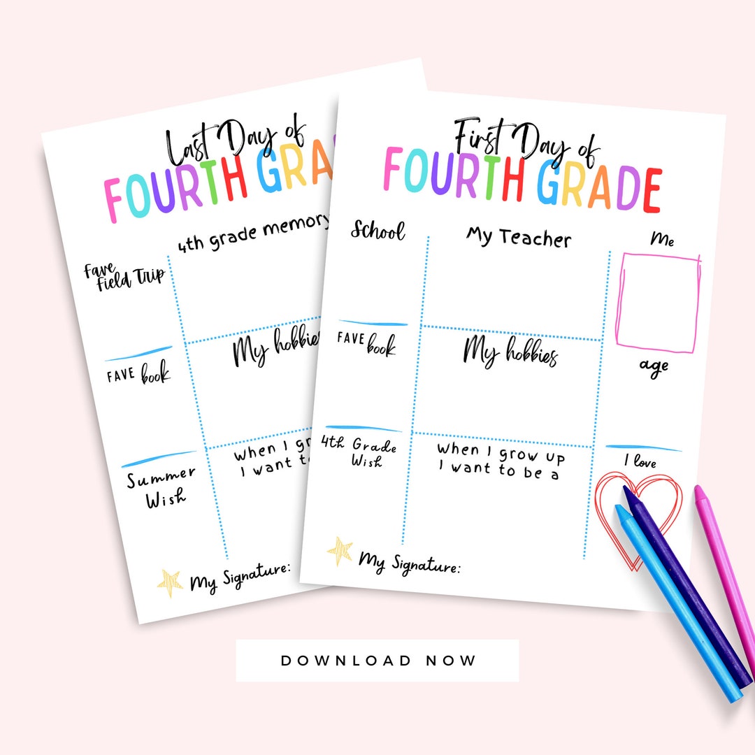 Back to School 4th Grade Signs Printable, Last Day of 4th Grade, Fourth ...