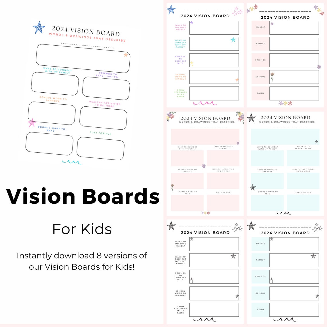 2024 Vision Board Printables for Kids New Years Coloring - Etsy