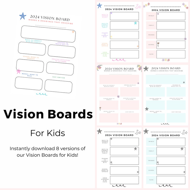 2024 Vision Board Printables for Kids, New Years Coloring Page, New ...