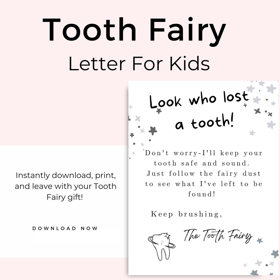Tooth Fairy Letter and Lost Tooth Receipt for Kids Printable Black and ...