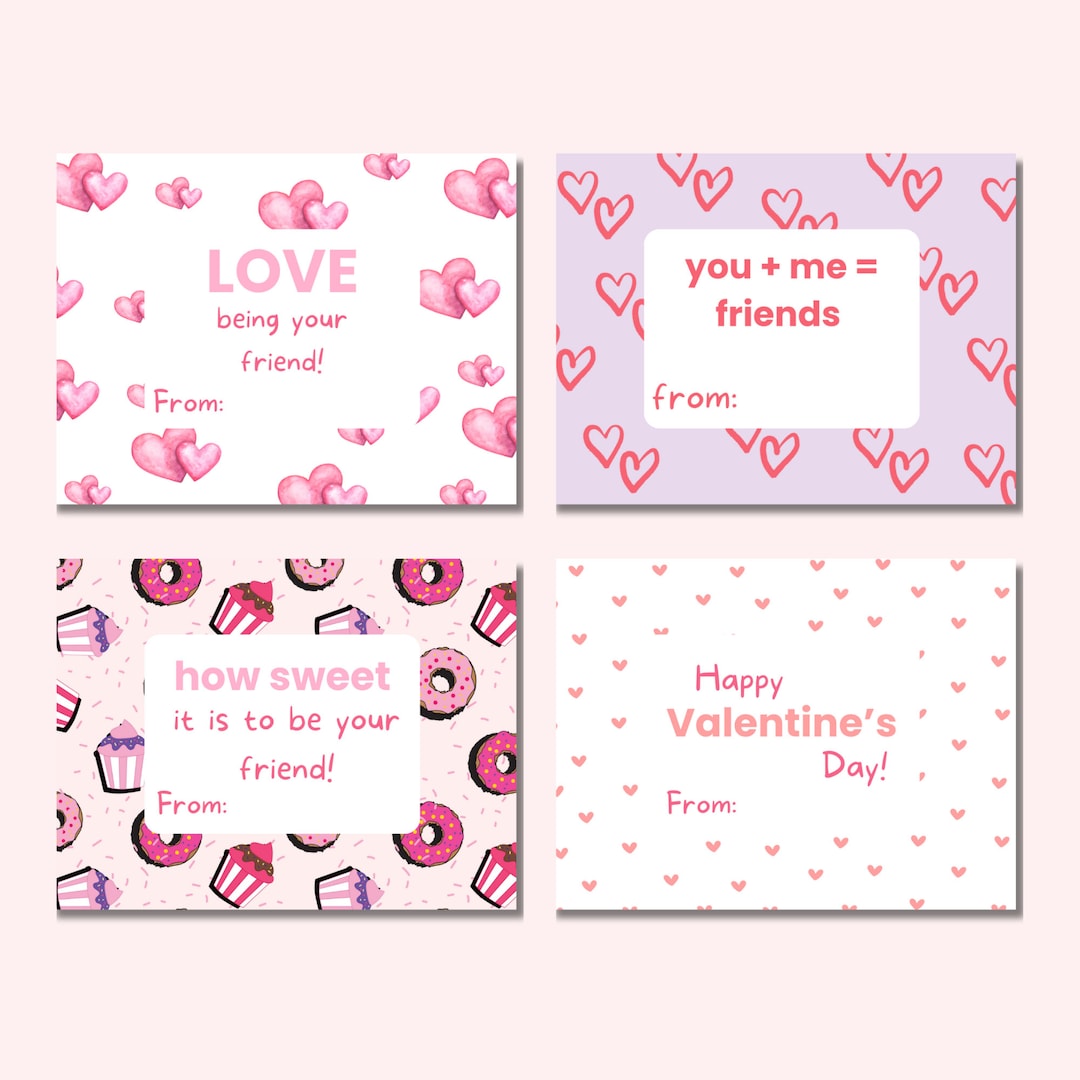 Printable Valentine Cards for Kids, Instant Download Valentine's Day ...