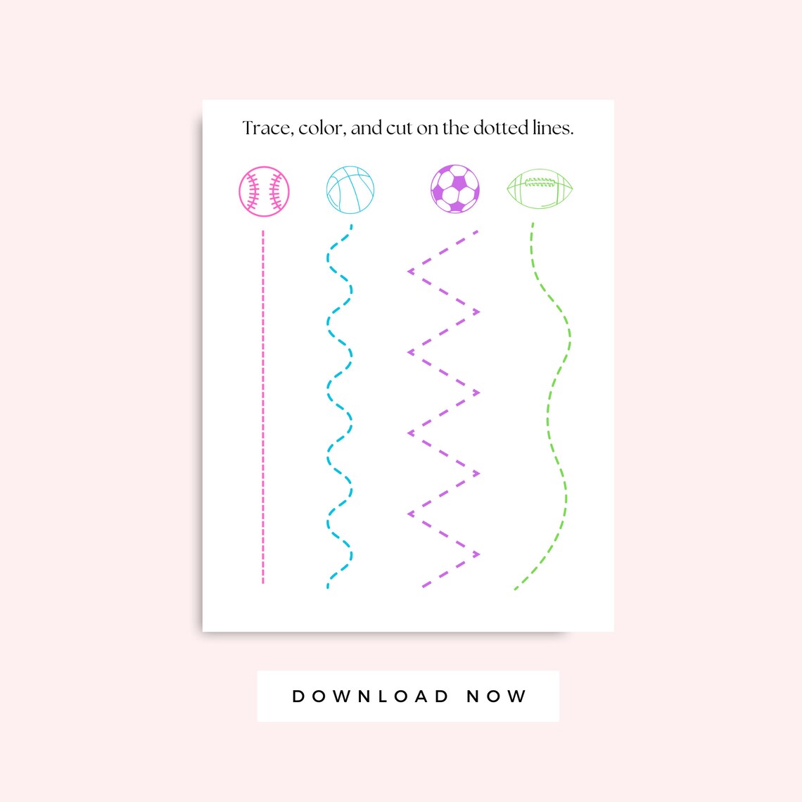 Preschool Scissor Skills Printable Worksheet Sports Theme, Tracing and ...