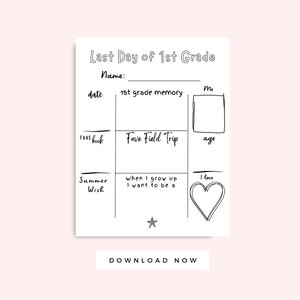 First Day of 1st Grade, Last Day of 1st Grade Activity Sheets Printable ...