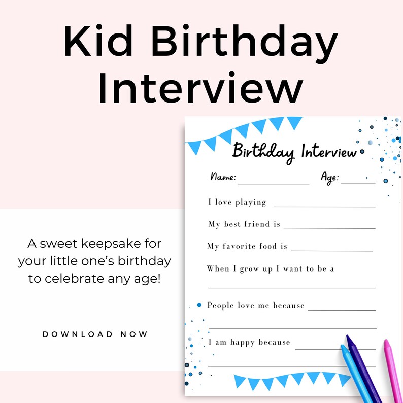 Birthday Interview Kids Printable, Kid Birthday Questions Instant ...