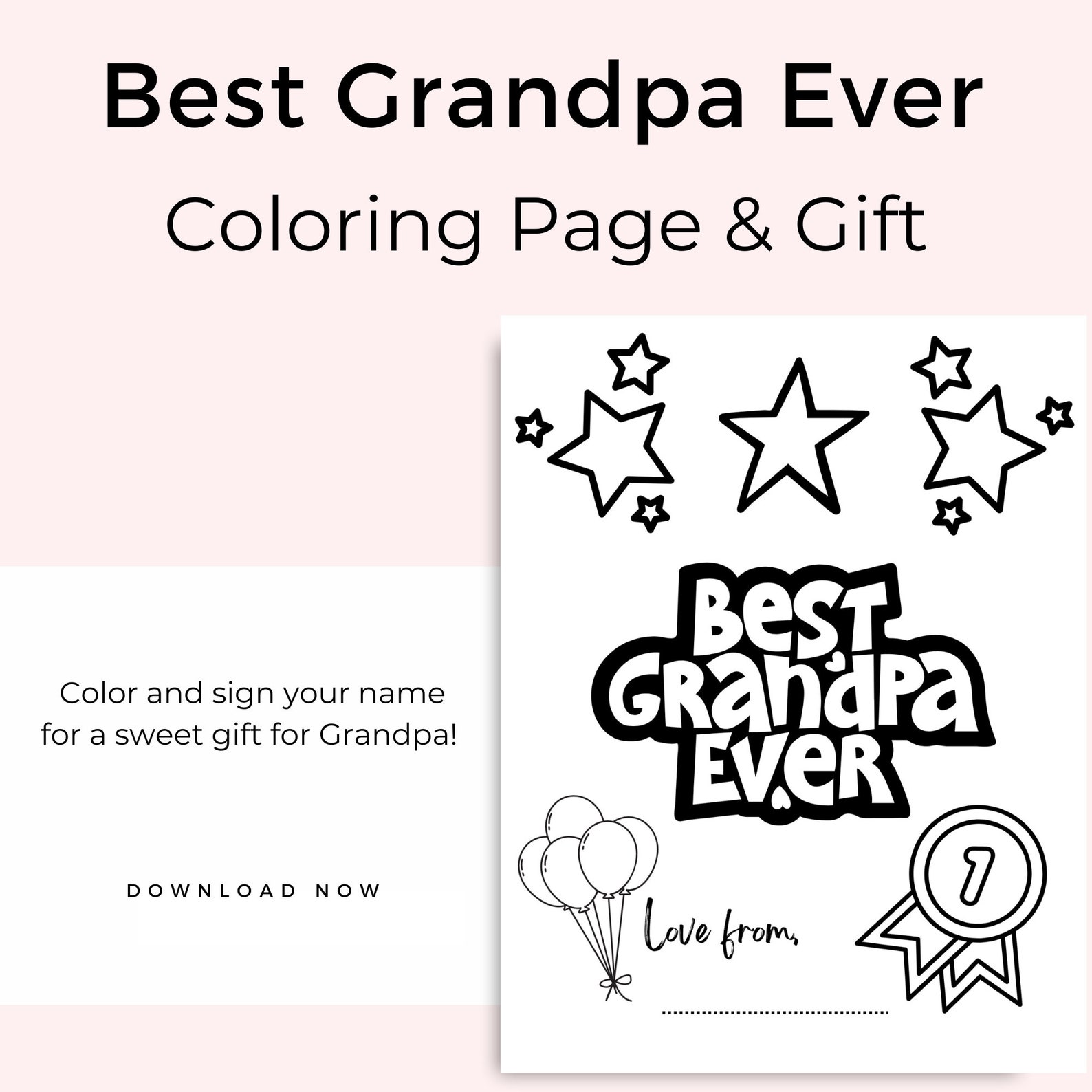 Father's Day Grandpa Coloring Page, Grandparent's Day Gift From Kids ...