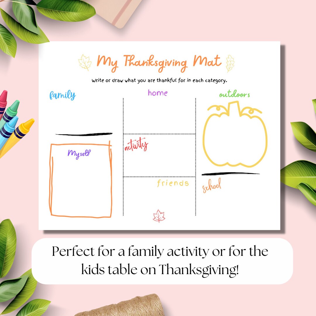 Thanksgiving Placemat for Kids, Printable Thanksgiving Kid Activity ...