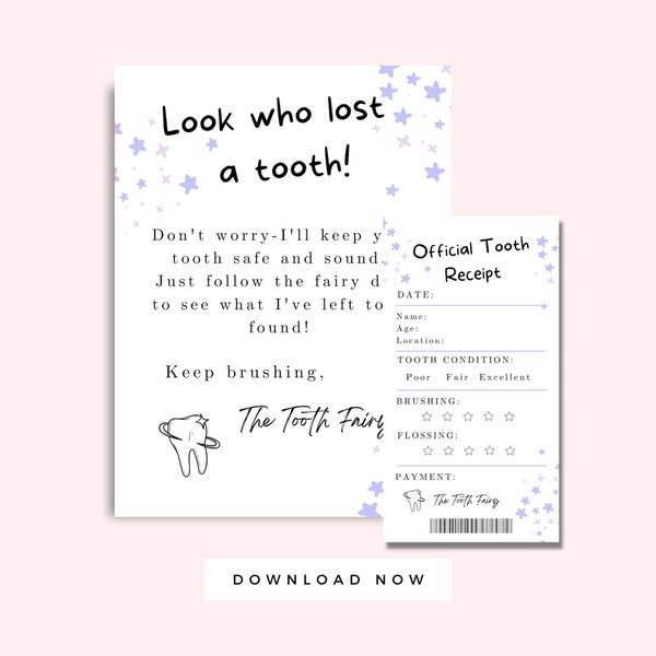 Tooth Fairy Receipt for Kids Printable, 3.5 X 6.5 Tooth Fairy Note ...