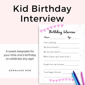 Birthday Interview Kids Printable, Kid Birthday Questions Instant ...