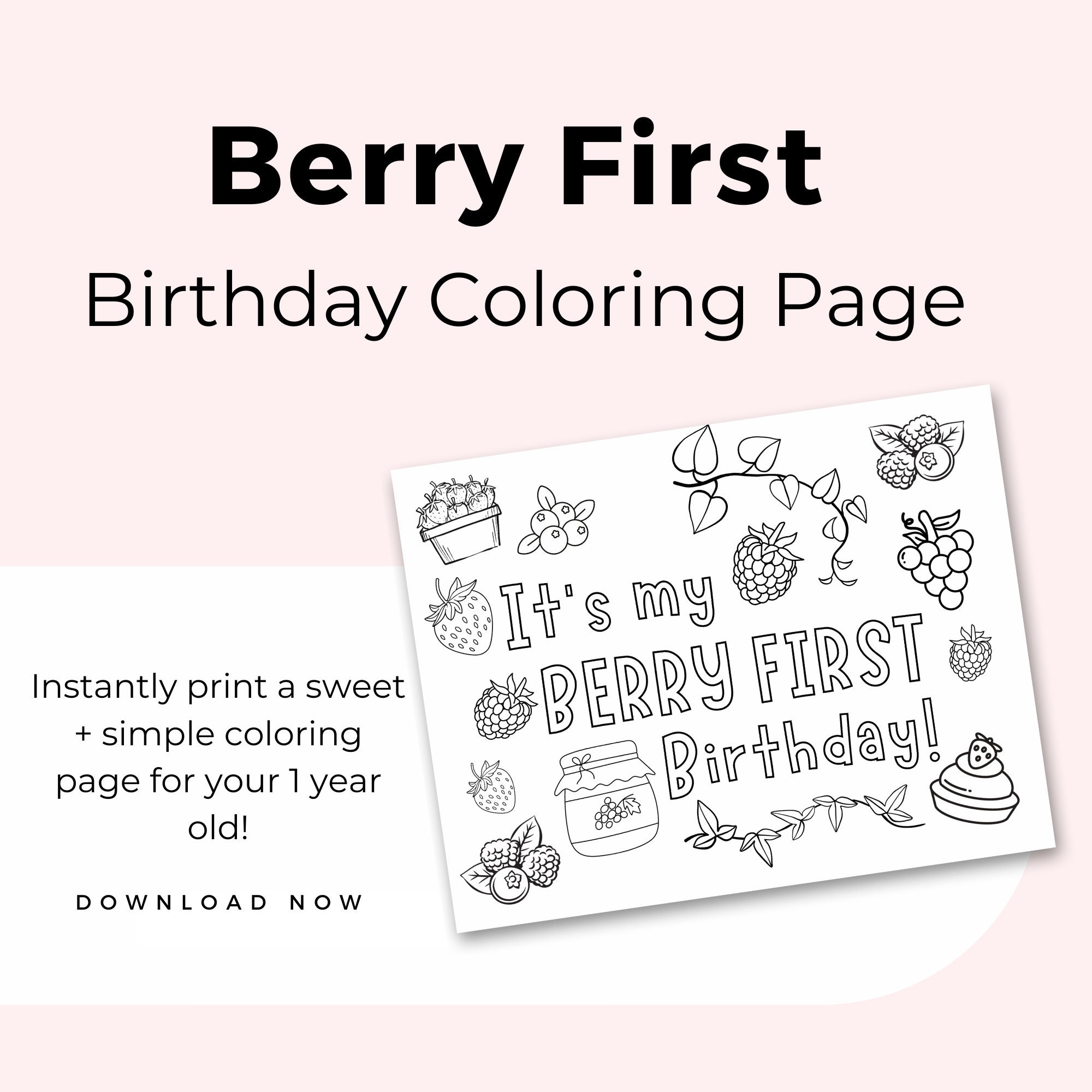 Berry First Birthday Coloring Page, Berry 1st Printable Milestone Board ...