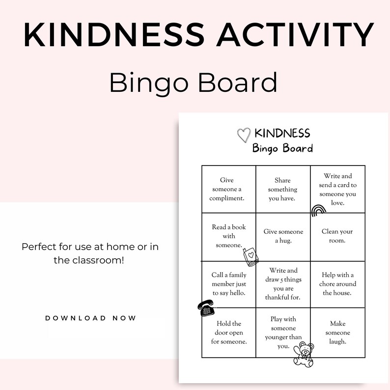 Kindness Activity for Kids Printable Bingo Board, Friendship Activity ...