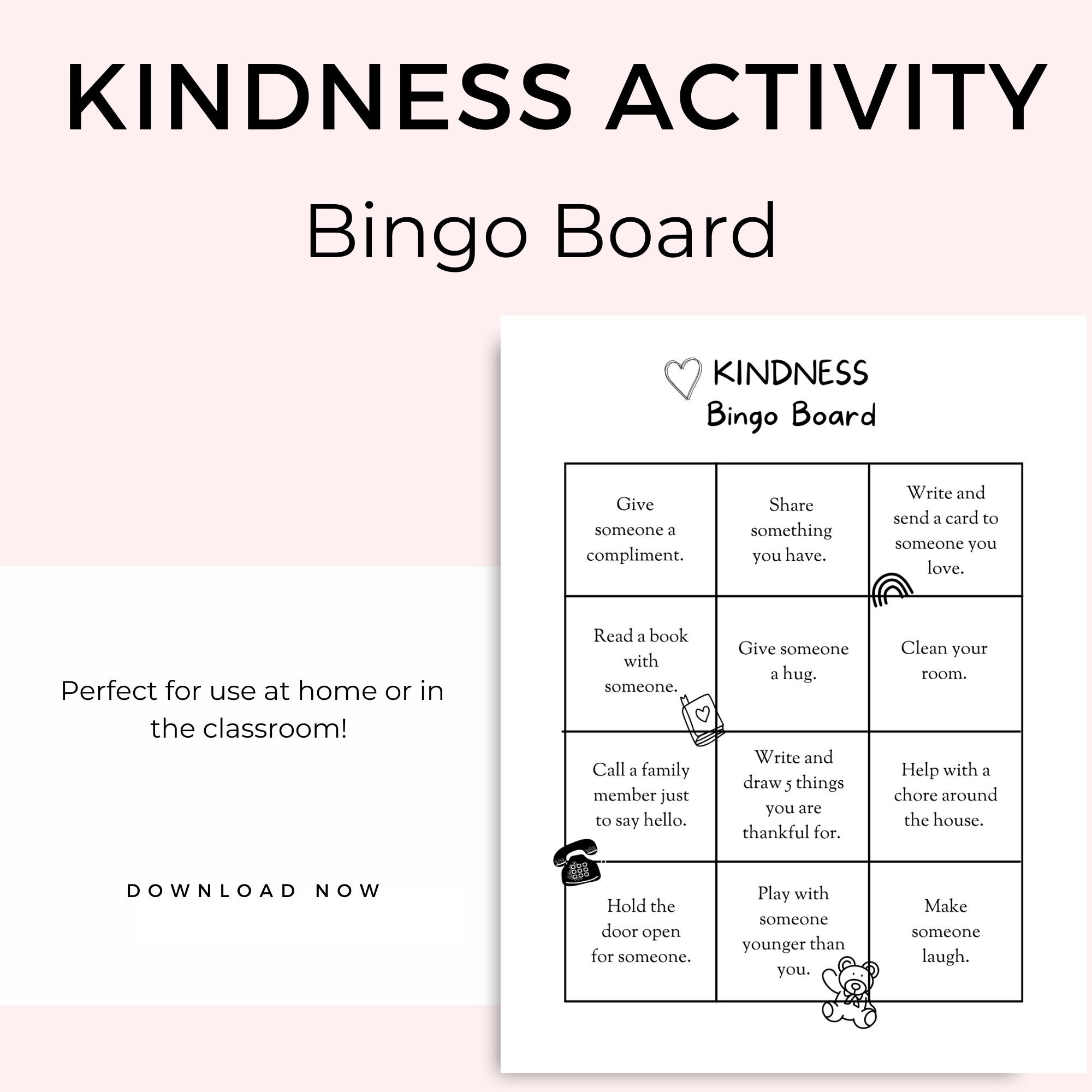 Kindness Activity for Kids Printable Bingo Board, Friendship Activity ...
