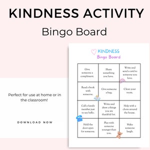 Kindness Activity for Kids Printable Bingo Board, Friendship Activity ...