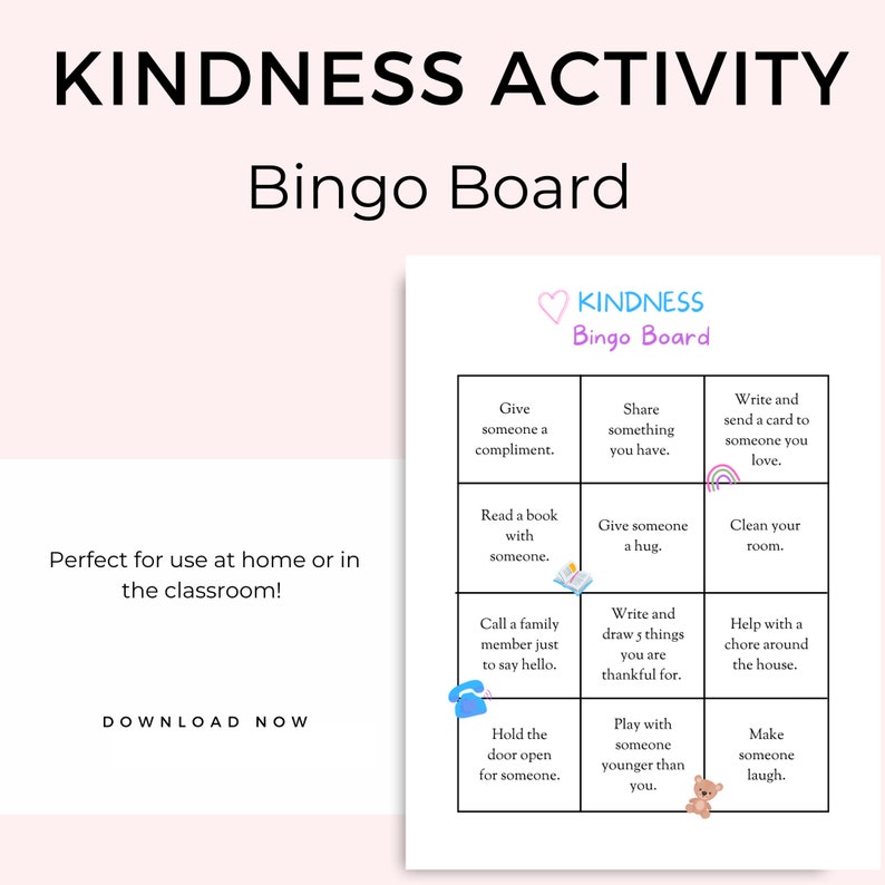 Kindness Activity for Kids Printable Bingo Board, Friendship Activity ...