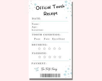 Tooth Fairy Receipt for Kids Printable, 3.5 X 6.5 Tooth Fairy Note ...