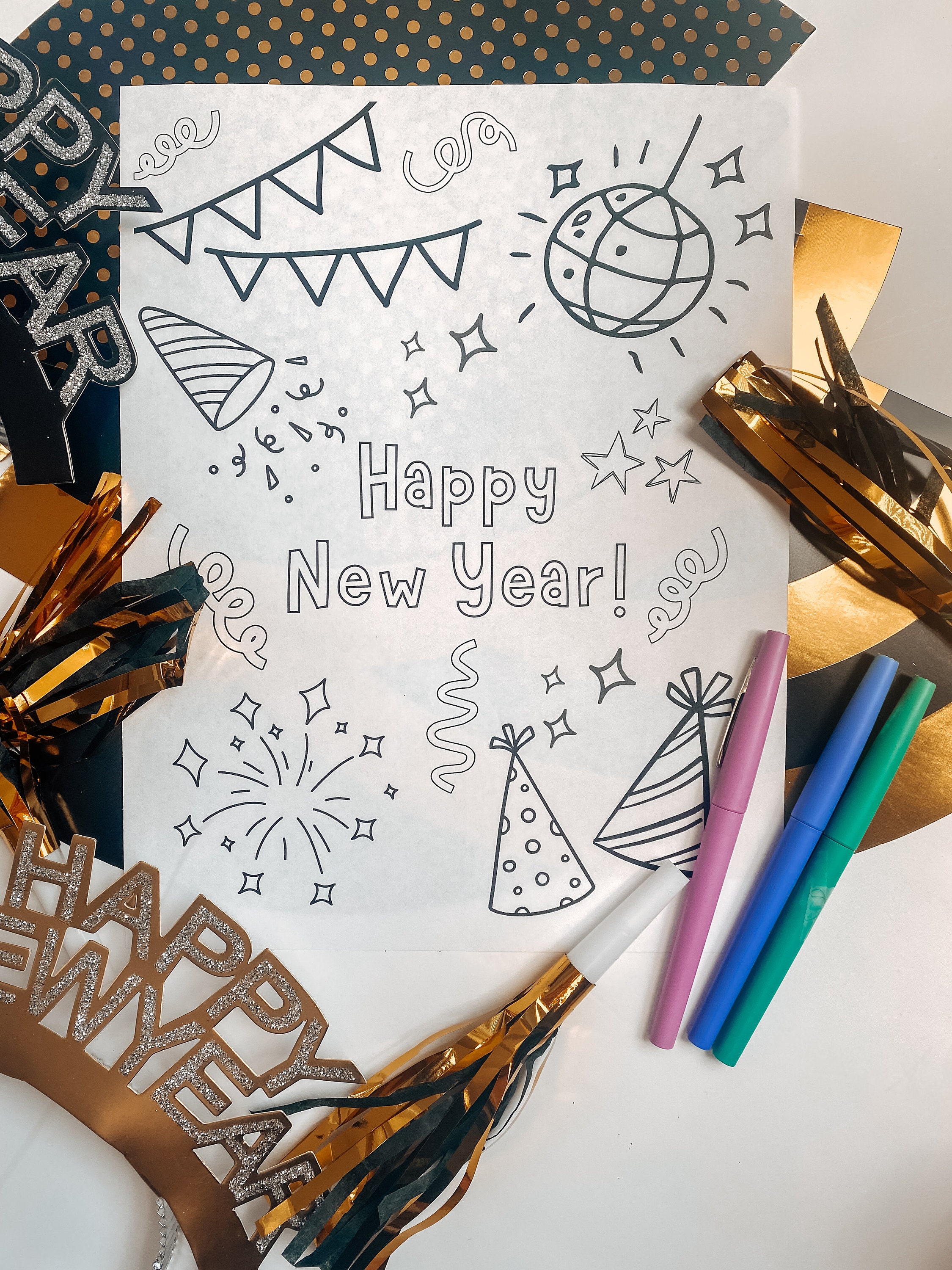 2024 Vision Board Printable for Kids, New Years Eve Coloring Page, New ...