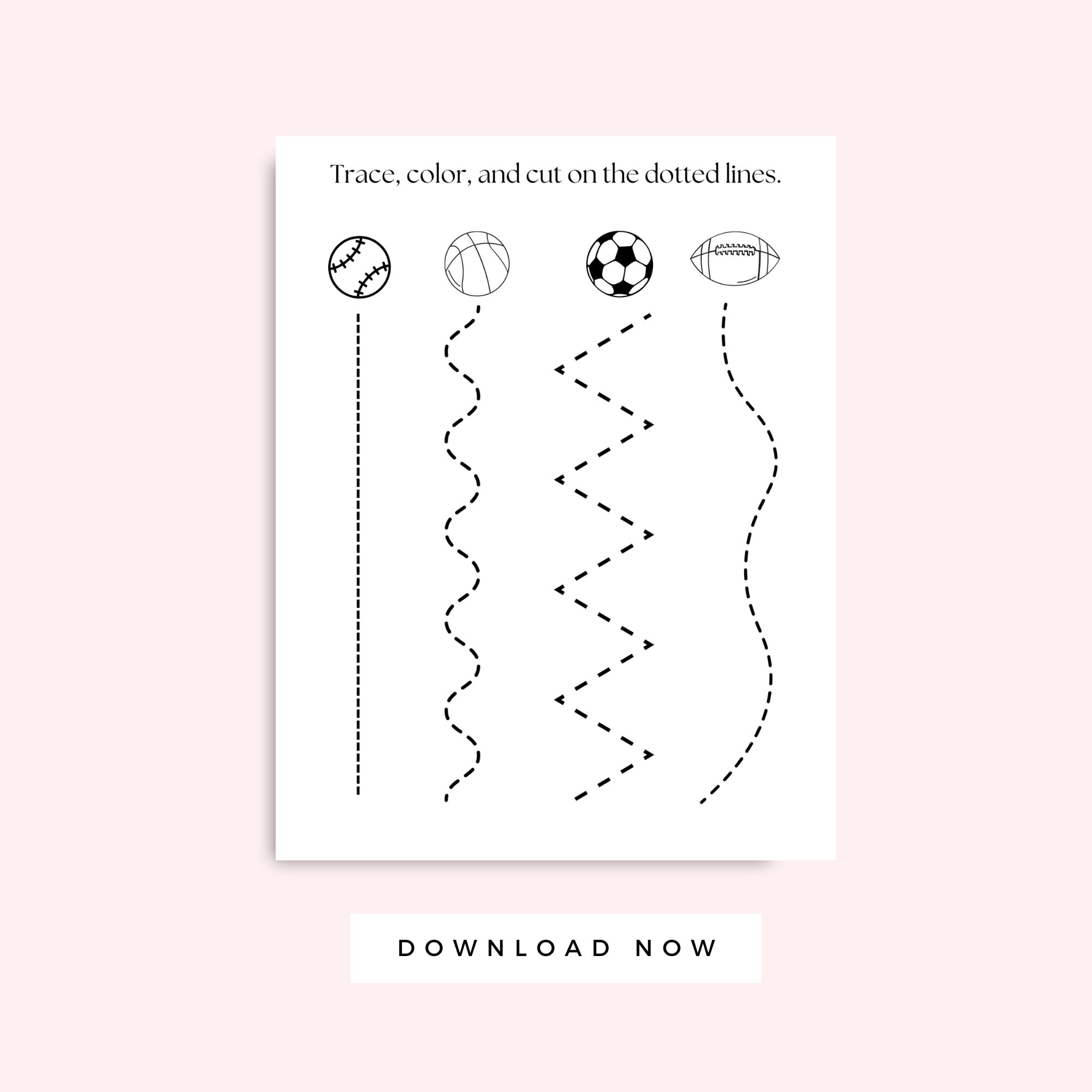 Scissor Skills for Preschool Printables, 3 Pack Worksheets B&W, Cutting ...