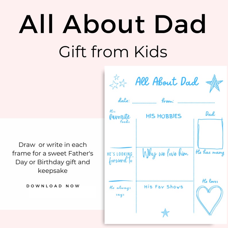All About Dad Printable Blue Card, Father's Day Letter From Kids ...