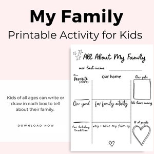 All About My Family Activity Page for Preschoolers or Kids Black and ...