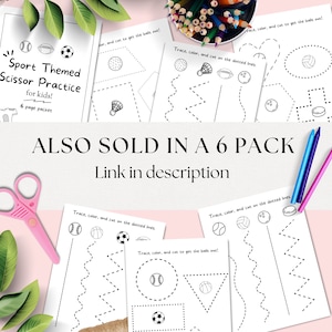 Preschool Scissor Skills Printable Worksheet Black and White Sports ...