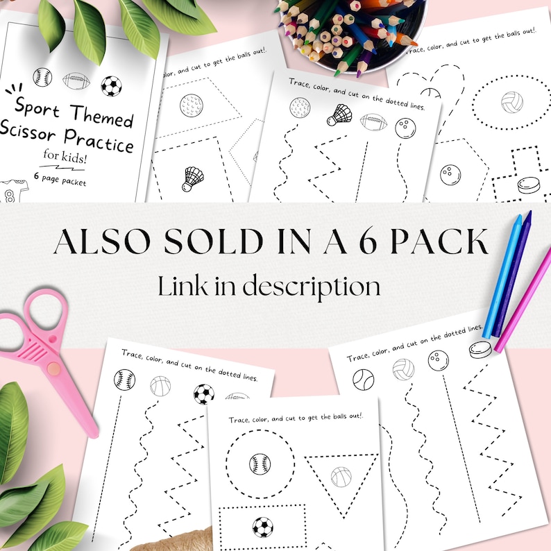 Preschool Scissor Skills Printable Worksheet Black and White Sports ...