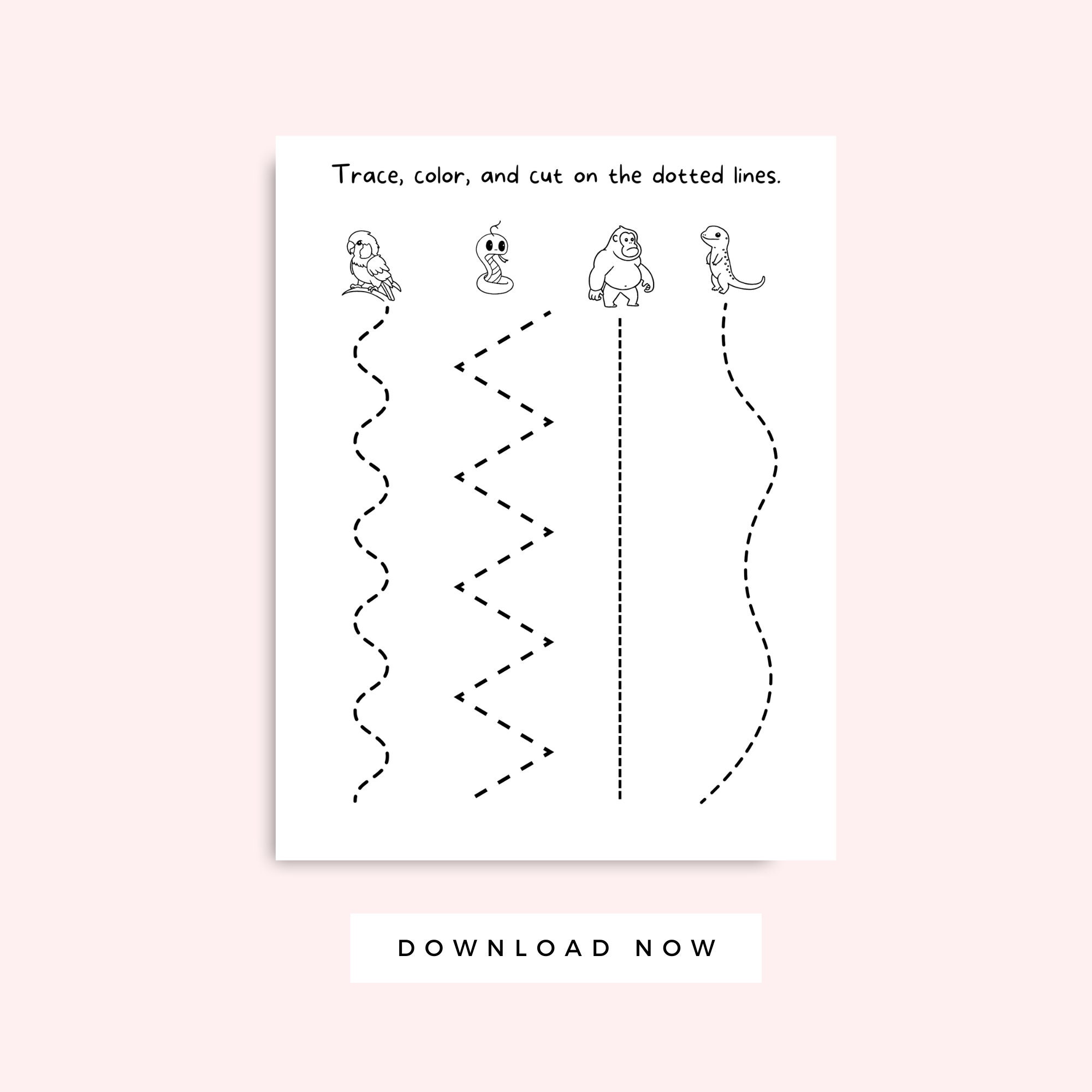 Jungle Animals Preschool Cutting and Tracing Practice, Kid Activity ...