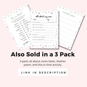 Mother's Day Letter From Kids, Mom's Birthday Card Printable Gift ...