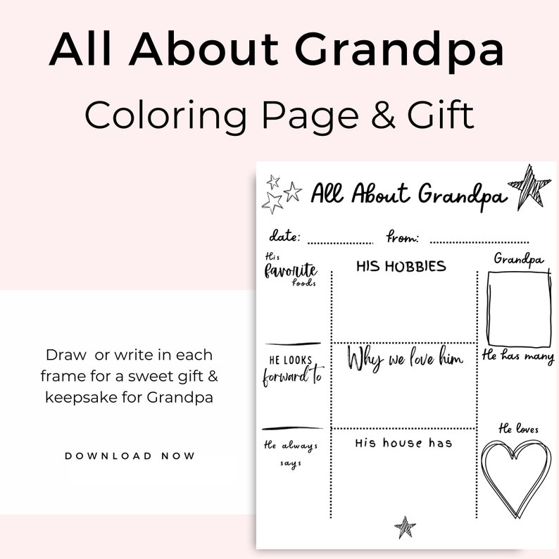 Father's Day Grandpa Coloring Pages, Grandparent's Day Gift From Kids ...