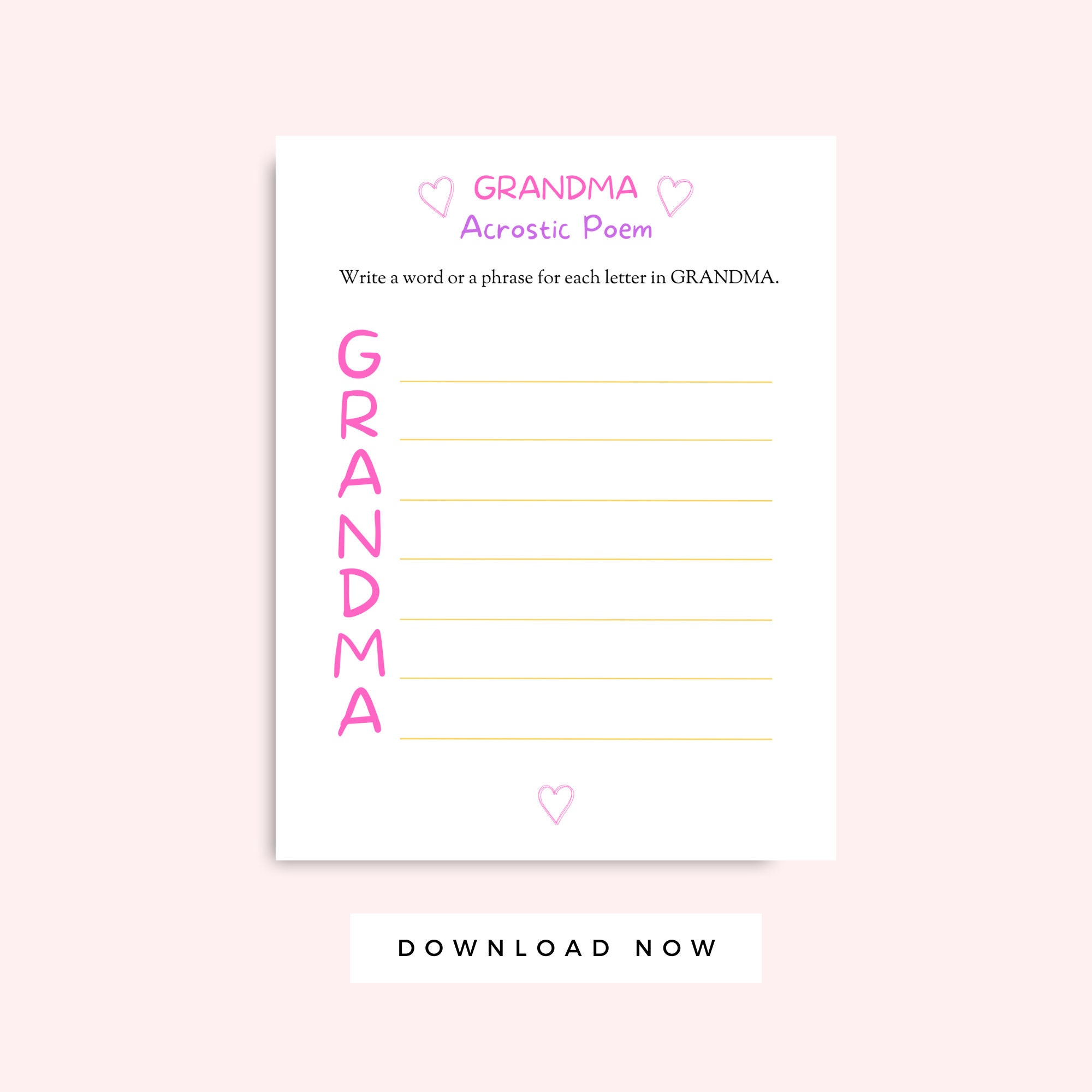 Grandmother Acrostic Poem Template