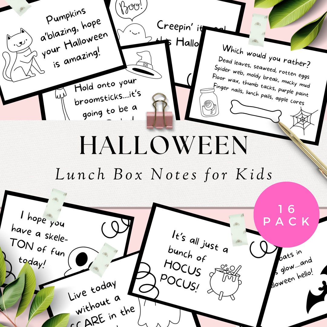 Halloween Lunch Box Notes for Kids, October School Bag Notes, Instant ...