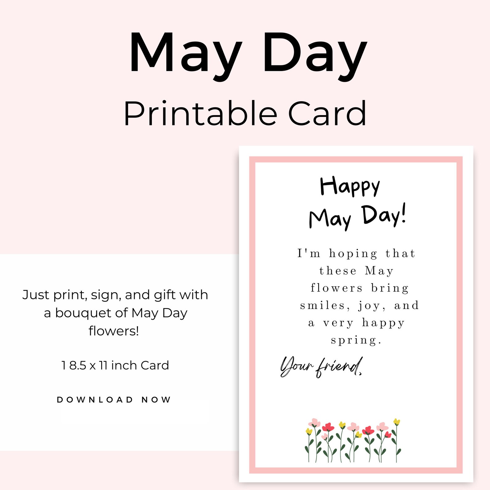 May Day Card for Kids Printable Letter Size, May Day Flowers Note ...