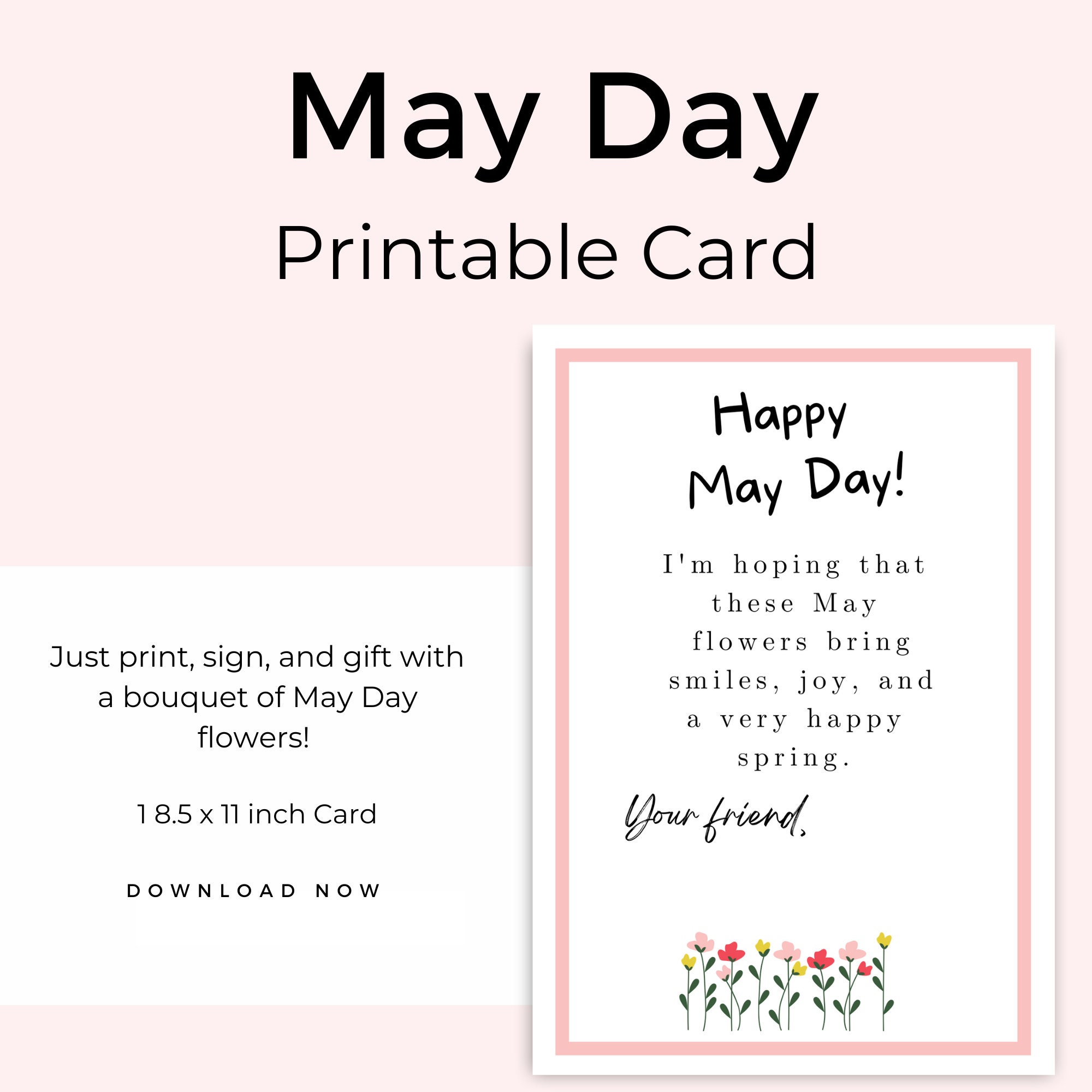 May Day Card for Kids Printable Letter Size With Flower Cutouts, May ...