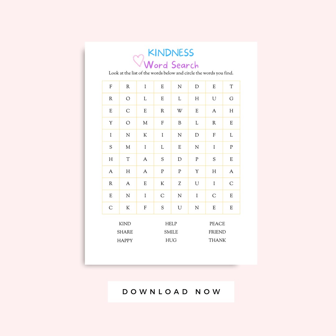 Kindness Activity for Kids Printable Word Search, Friendship Activity ...