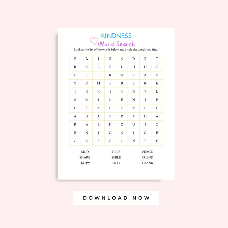 Kindness Activity for Kids Printable Word Search, Friendship Activity ...