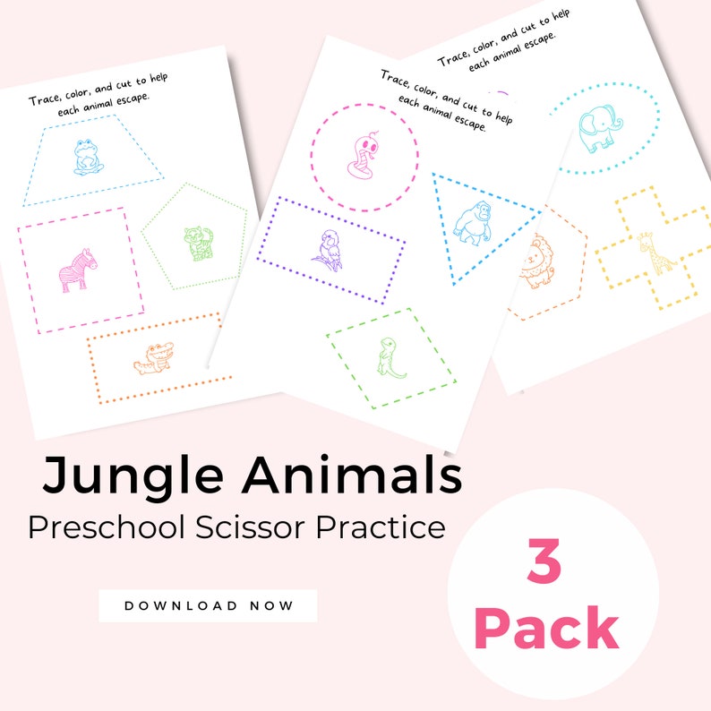 Jungle Animals Preschool Cutting and Tracing Shapes Practice ...