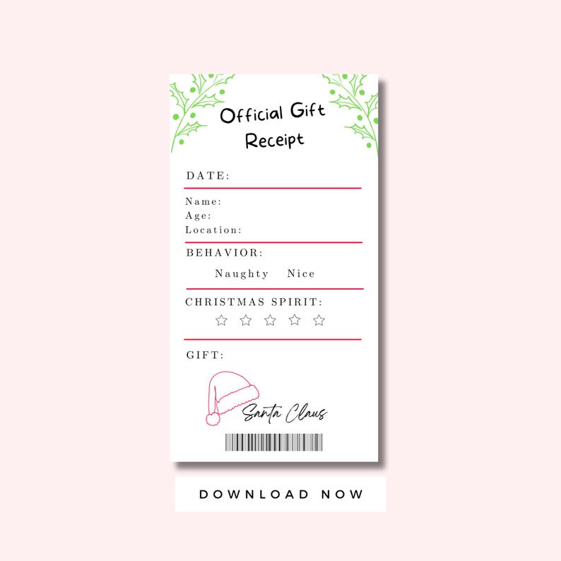Santa Gift Receipt for Kids Printable PDF, Printable Card From Santa ...