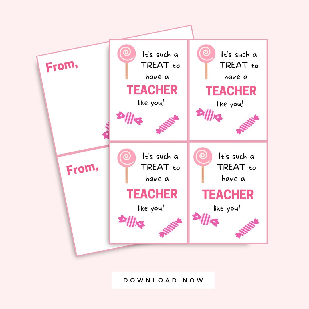 Pink Treat Valentine's Day Cards for Teachers, Printable Card, Teacher ...