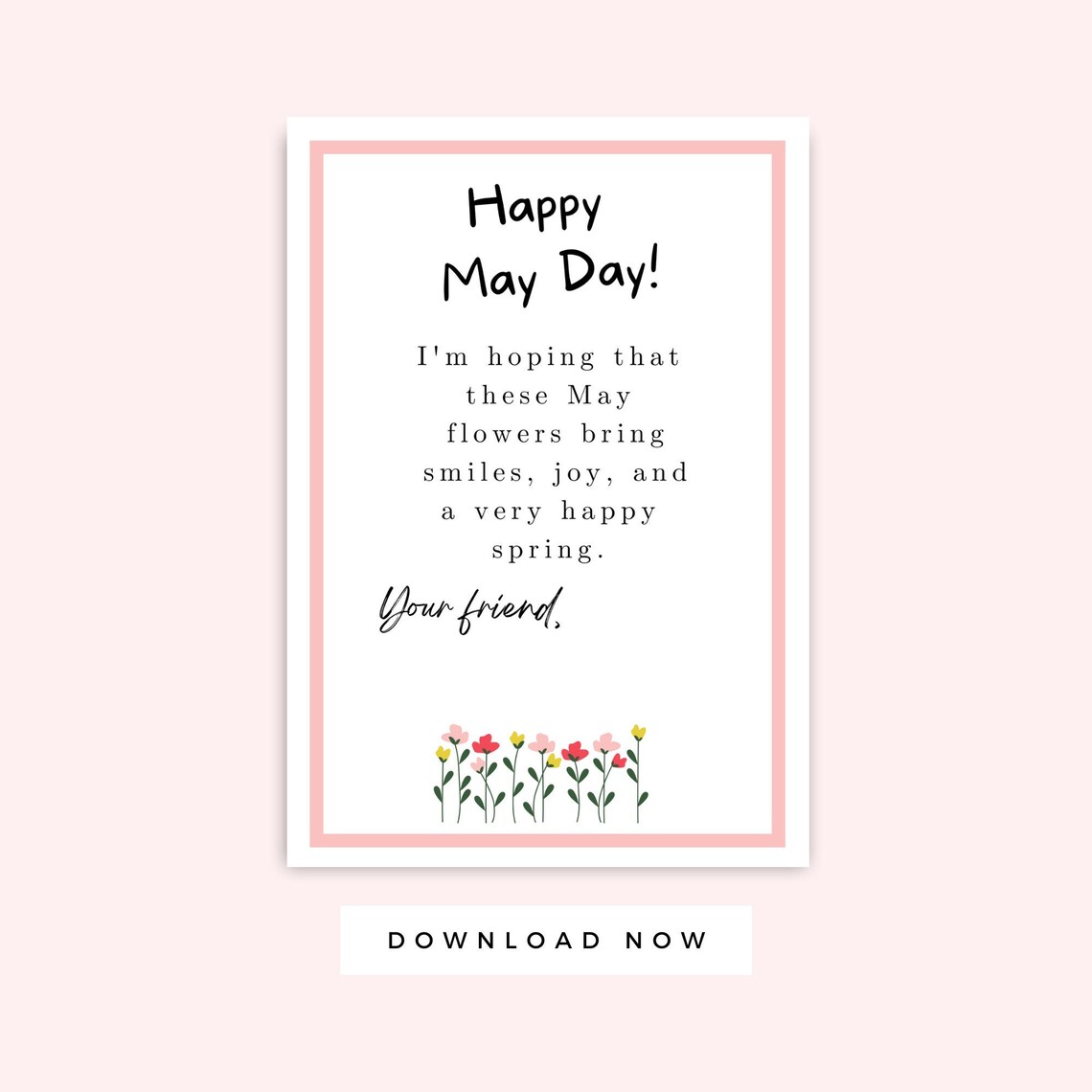 May Day Card for Kids Printable Letter Size, May Day Flowers Note ...