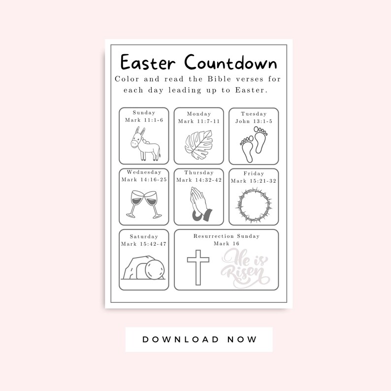 Easter Countdown Printable for Kids Black and White, Good Friday, Palm ...