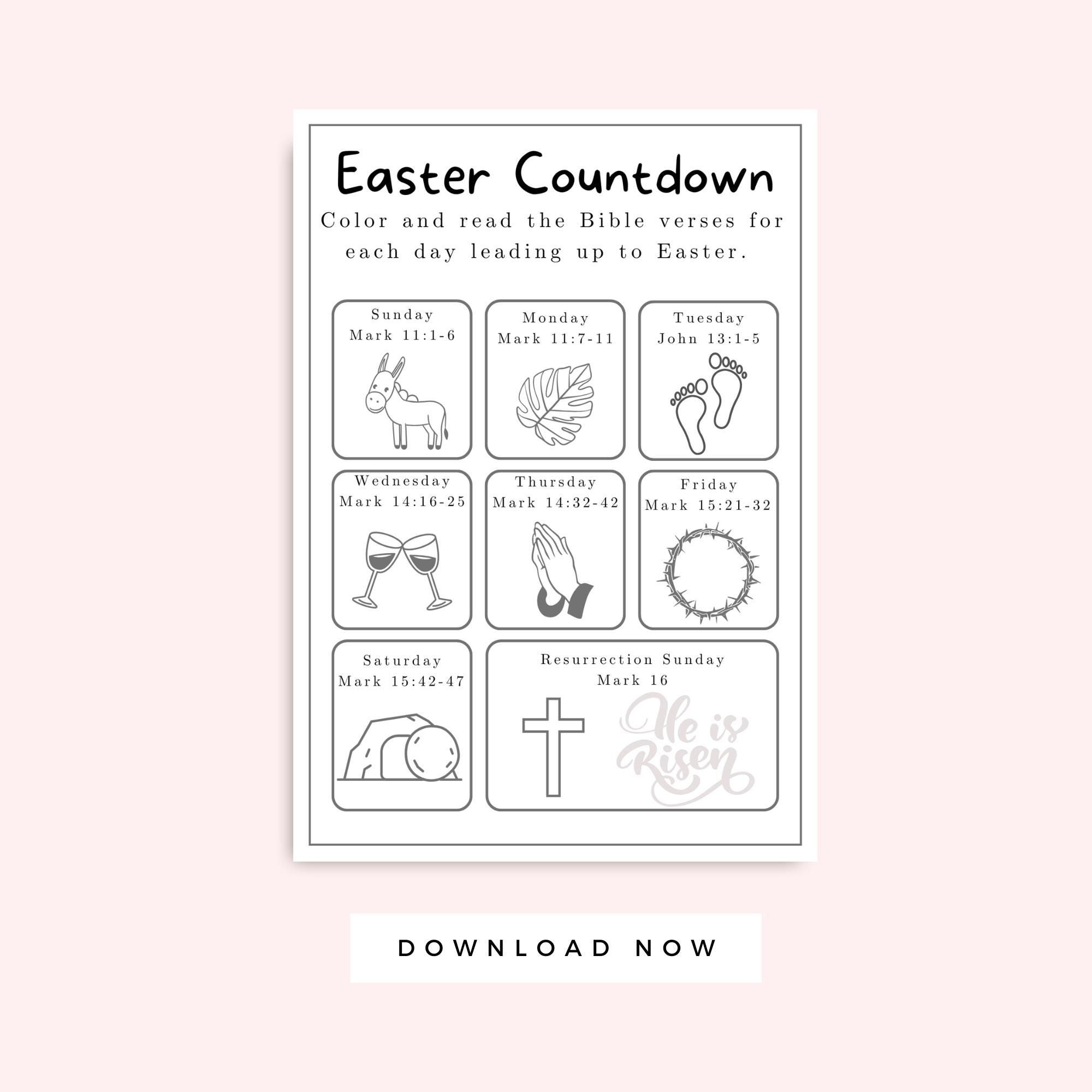 Easter Countdown Printable for Kids Black and White, Good Friday, Palm ...