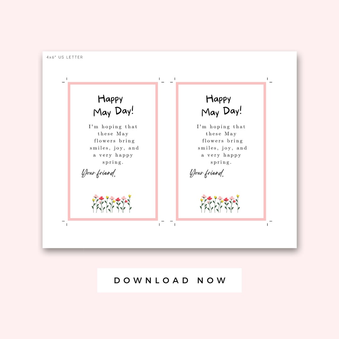 May Day Cards for Kids Printable 4x6 Inch, May Day Note, Spring ...