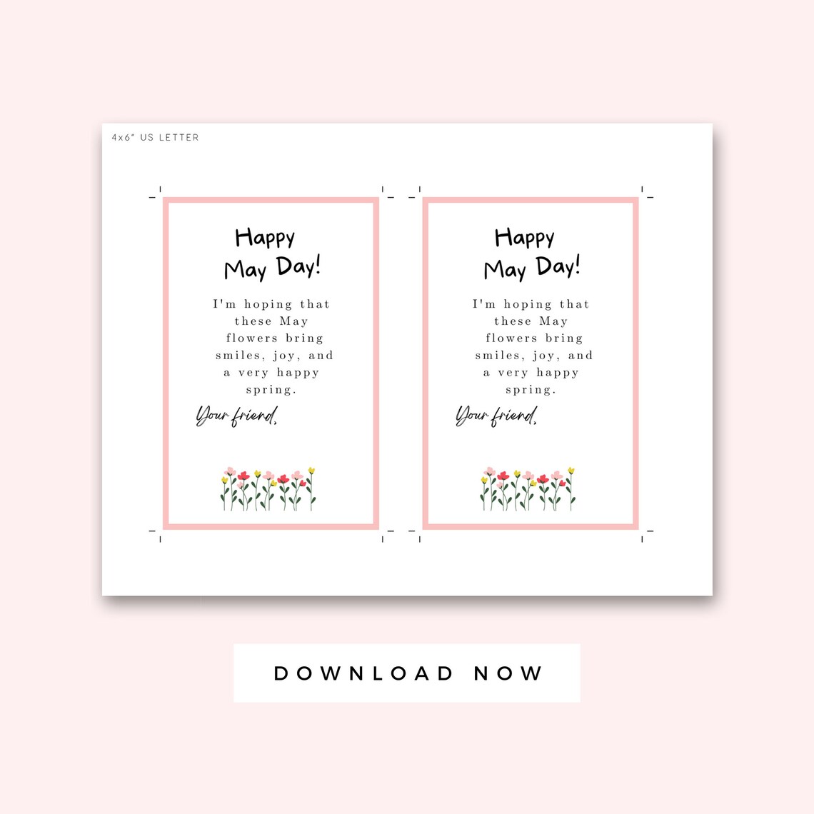 May Day Cards for Kids Printable 4x6 Inch, May Day Note, Spring ...