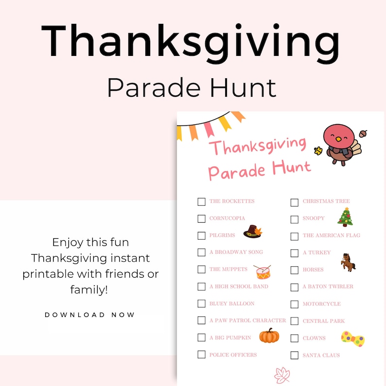 Thanksgiving Parade Scavenger Hunt, Printable Thanksgiving Kid Activity ...
