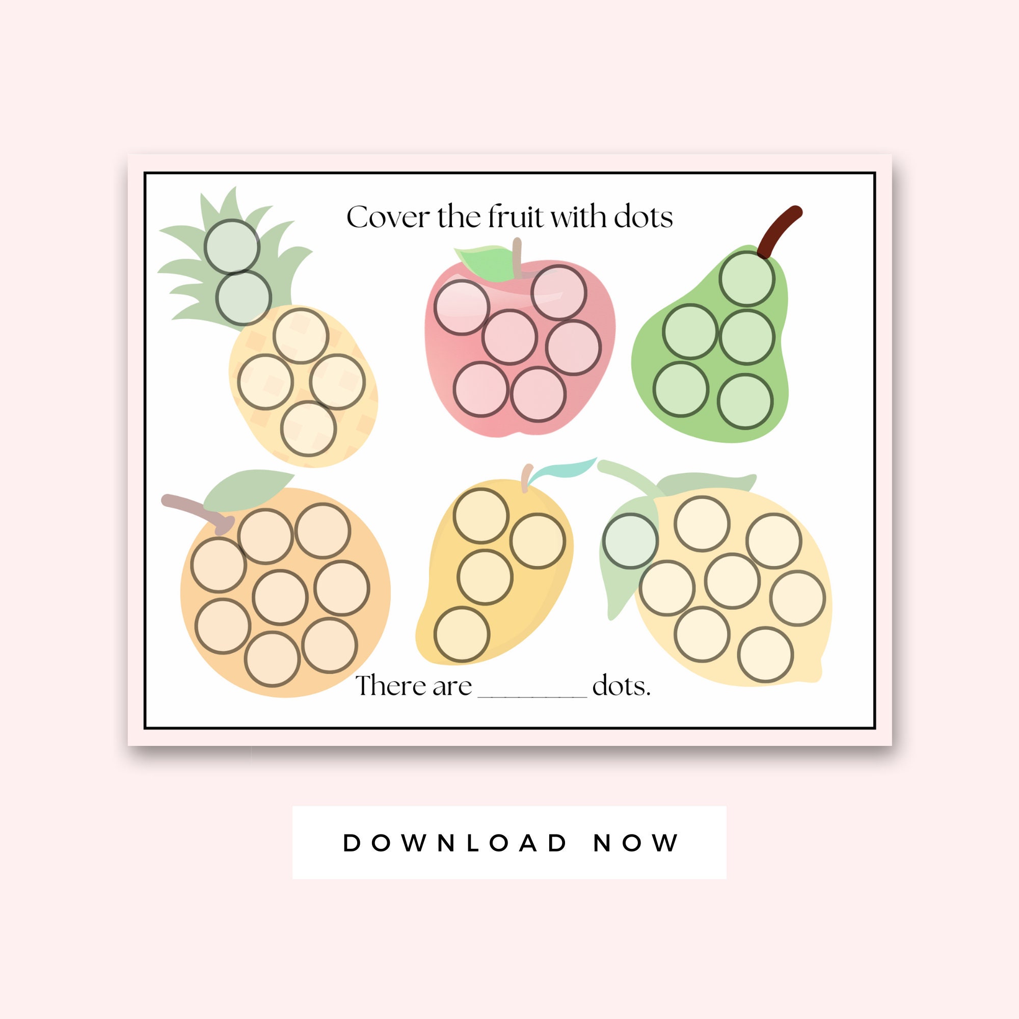 Fruit Dot A Dot Worksheet, Preschool Busy Book, Printable Preschool ...