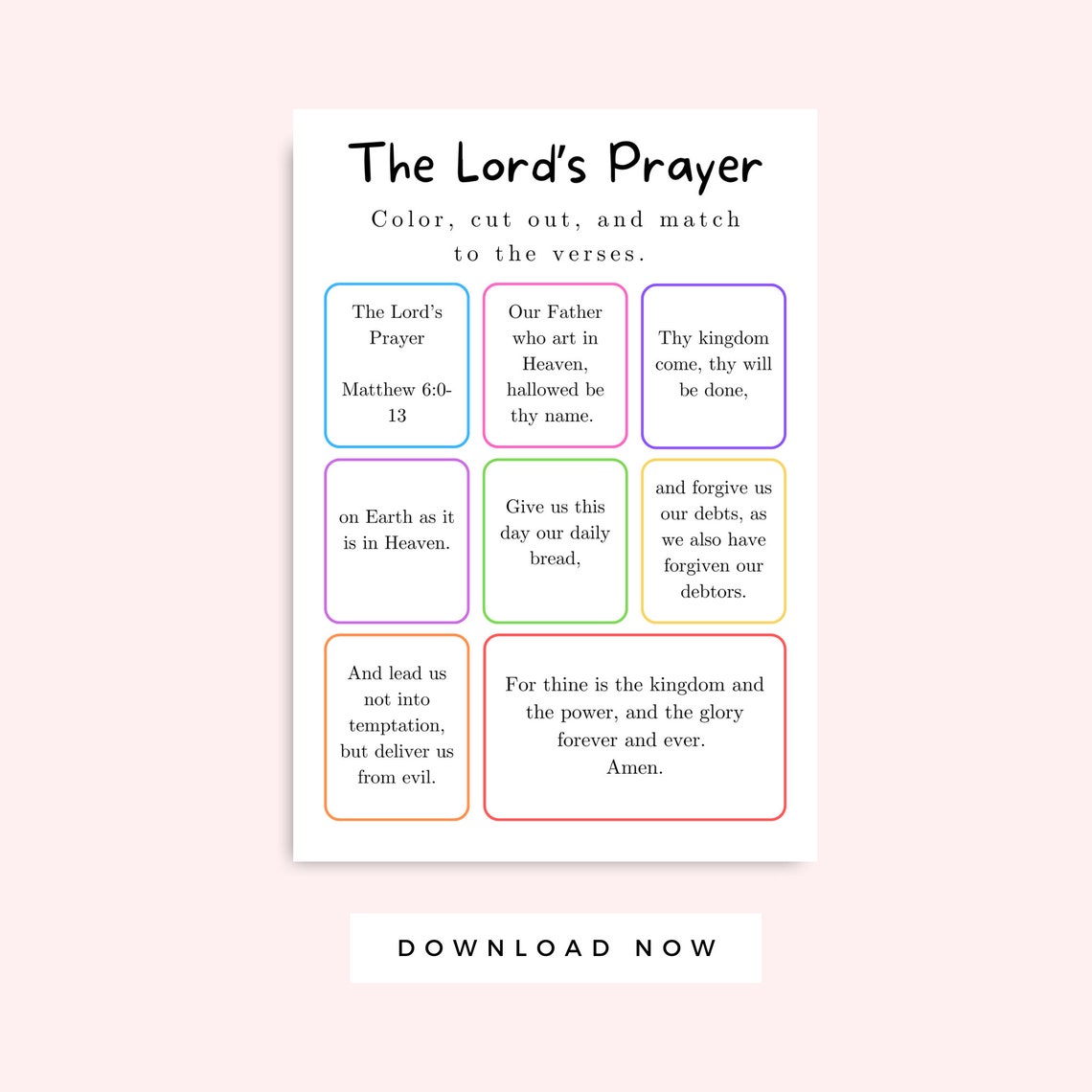 The Lords Prayer Activity, Printable Bible Verse Sunday School Activity ...